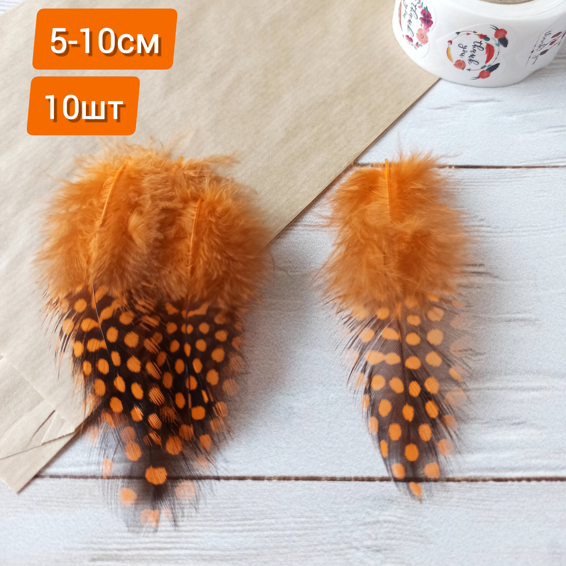 Перья цесарки 5-10см натуральные декоративные для рукоделия. 10шт.