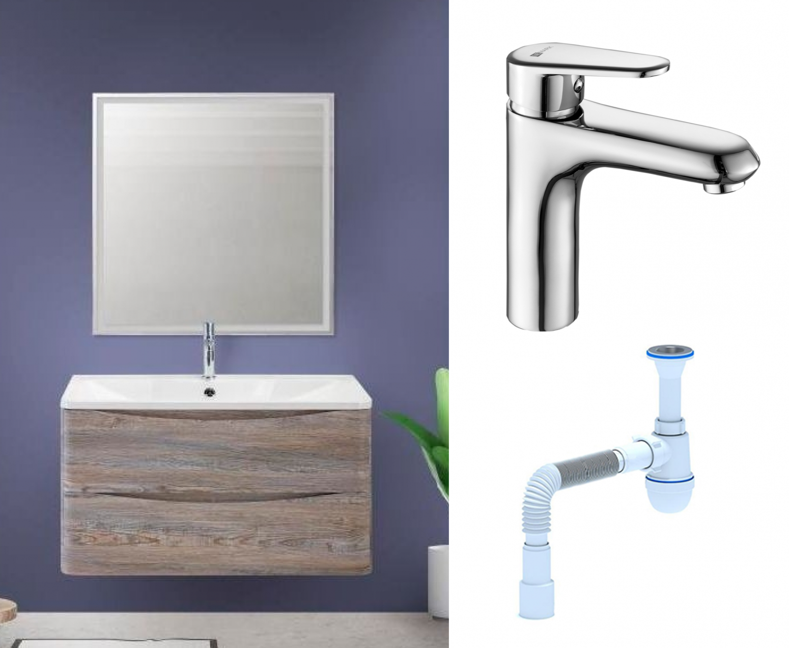 Комплект: Мебель для ванной BelBagno Acqua 100 pino scania + Смеситель Lemark Point LM0306C хром + Сифон АниПласт 138882+LM0306C+C2015xrv