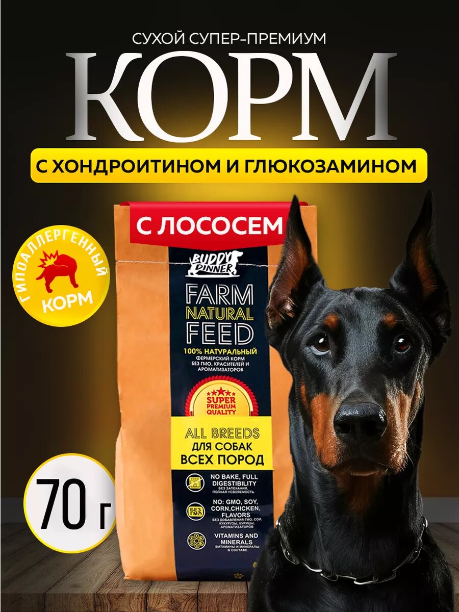 Сухой корм для собак средних и крупных пород Buddy Dinner с лососем 70 гр