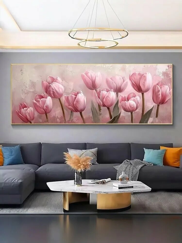 140X50cm Алмазная мозаика /Тюльпаны/ Круглая вышивка алмазов / Подарки ручной работы (без кронштейнов, без рамок)