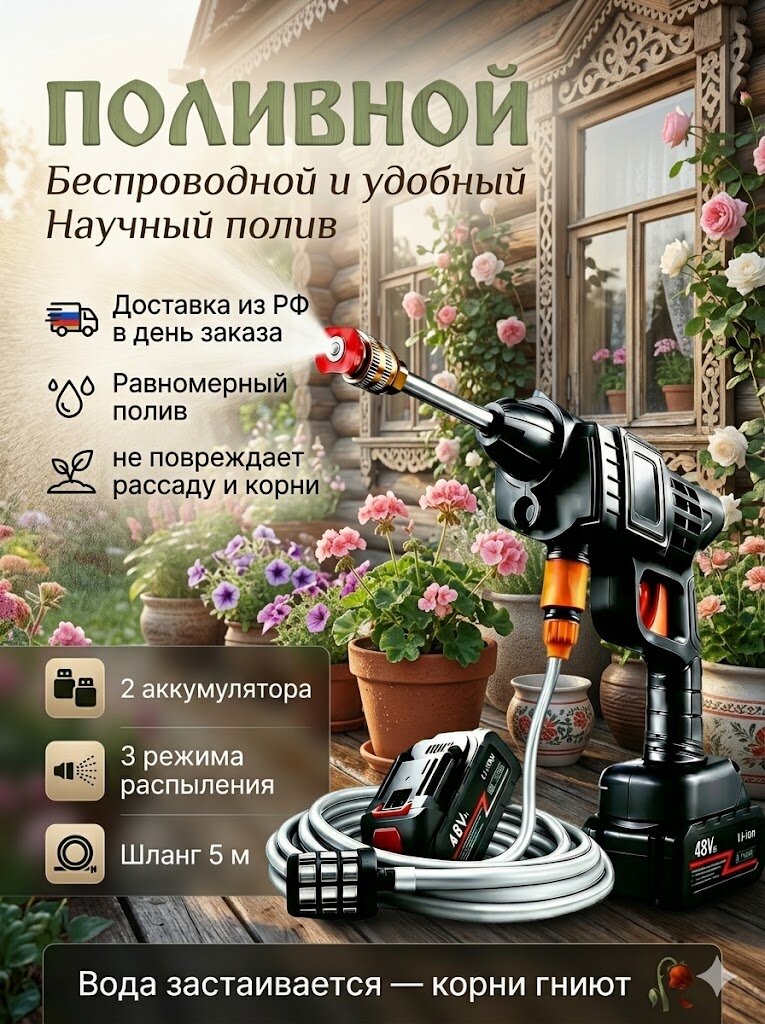 Насос аккумуляторный для полива из бочки, 48V