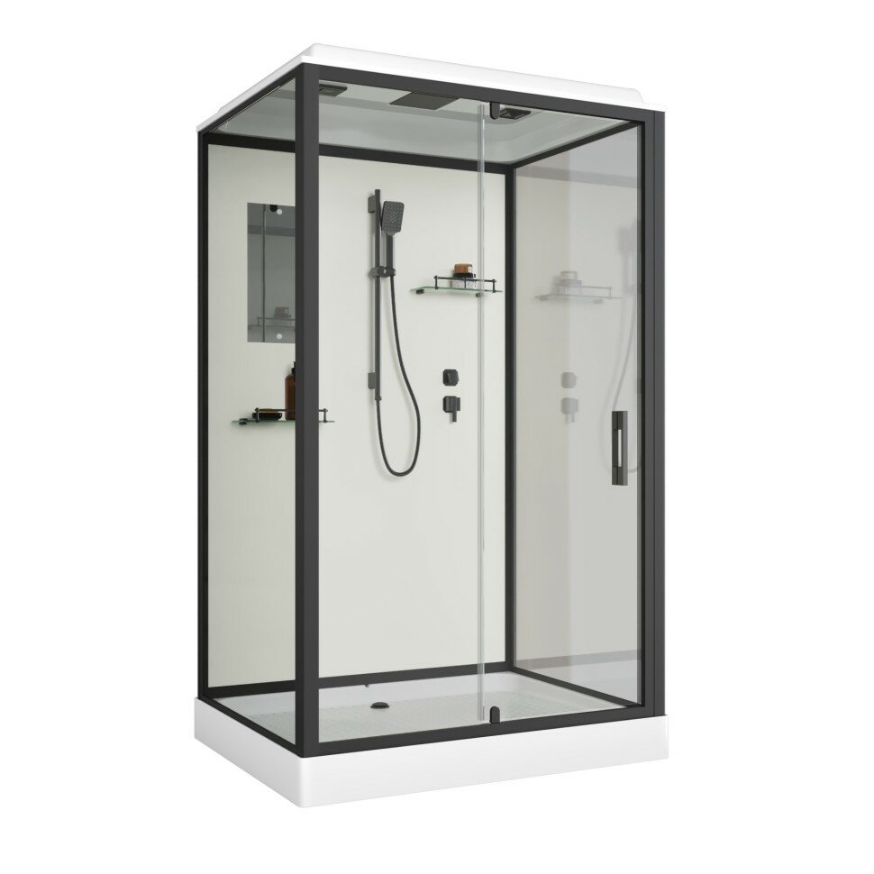 Душевая кабина Niagara Standart ST120/90/15Q/BL/BK (120х90х200) прямоугольник, поддон 15см, распашная, проф. черный, без крыши,3 места