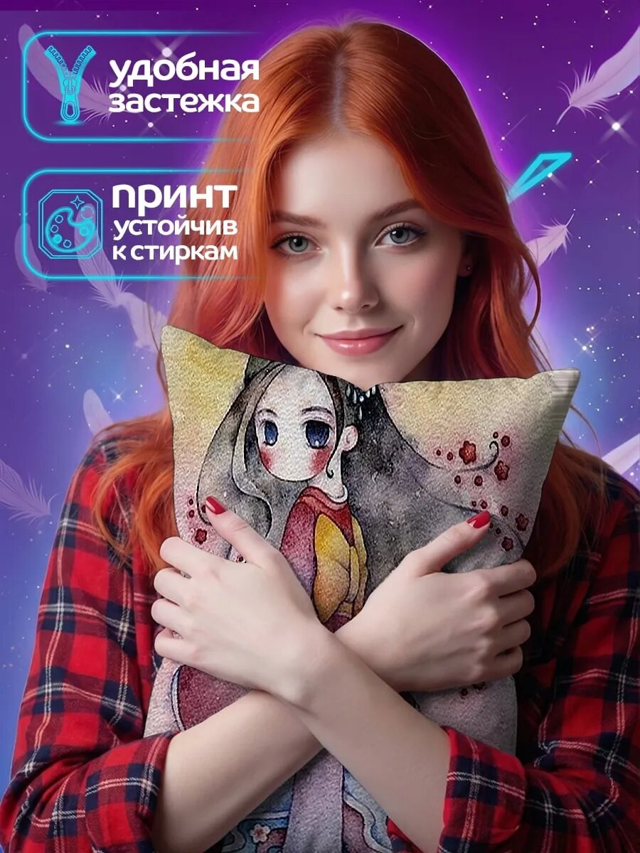 Подушка дакимакура Девушка с котом — фото 1