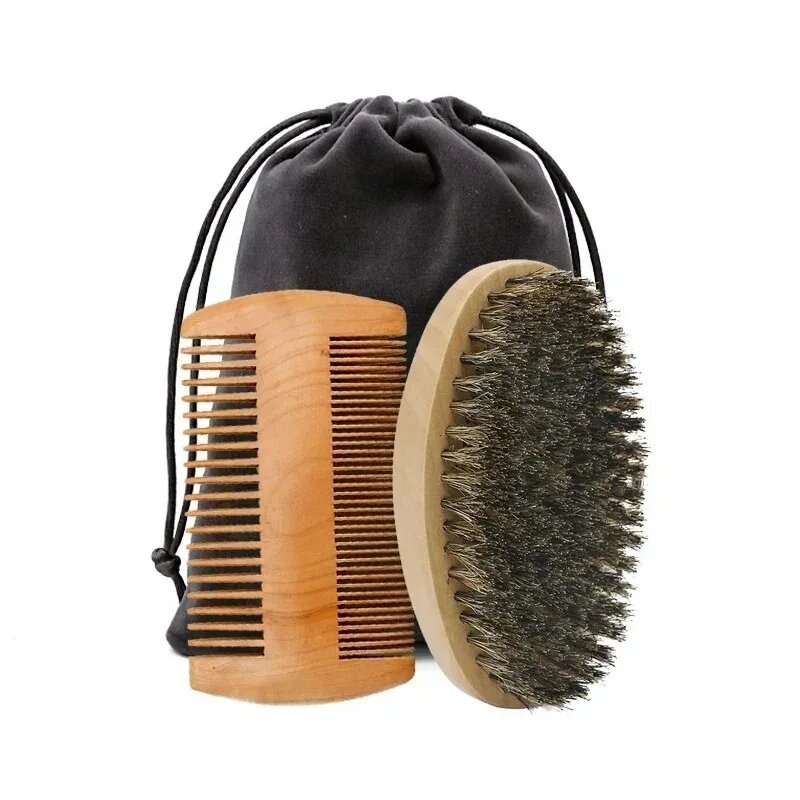 Щетка и гребень для бороды в сумке, 3PCS A