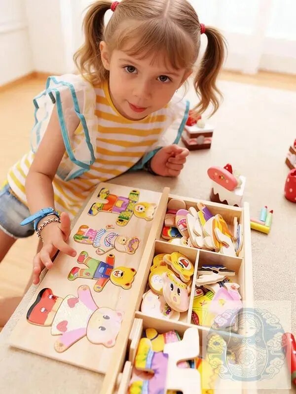 Детские пазлы: Одевалки для медведей-друзей