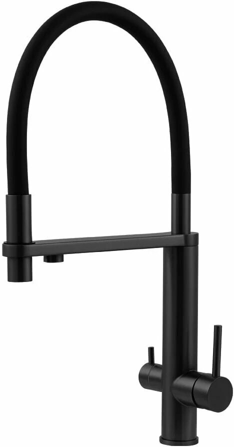 Смеситель для кухни Knotlor Infinity SS-15/BL с подключением к фильтру, гибким изливом, черный матовый