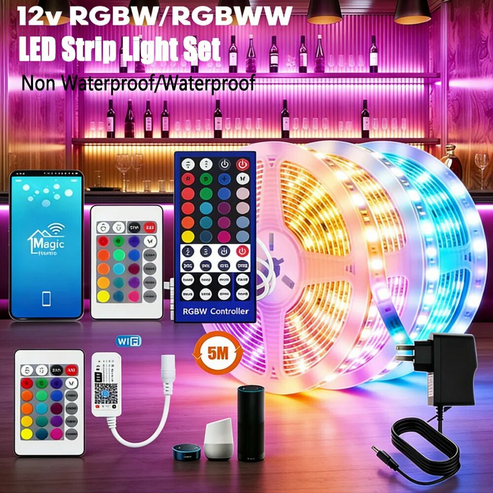 NIMIMOON Светодиодная лента RGBW RGB 5м/10м/15м Only LED Strip, 5050 RGBWW, 15M No waterproof