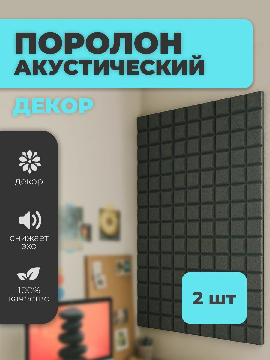 Поролон акустический 30x2000x1000 мм, 2 шт, темно-серый, ППУ SPG2236