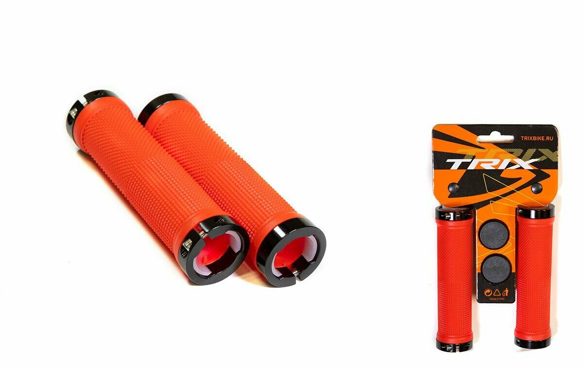 Грипсы TRIX GRTX-201-RED-BLACK, резиновые,130мм, алюминиевые фиксаторы на руль черные-2шт, с заглушками руля, красные