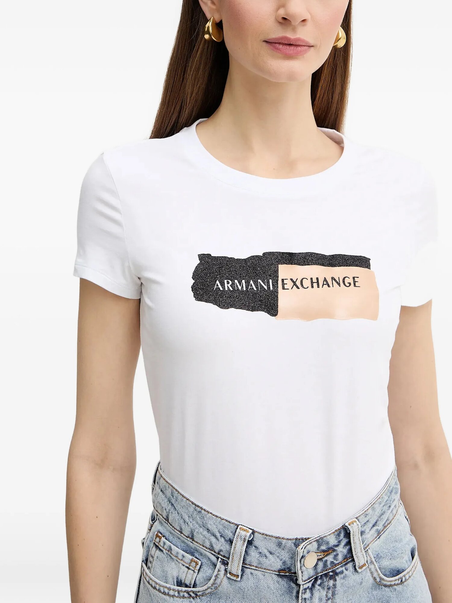 Футболка Armani Exchange, размер 44, бежевый/белый — фото 1