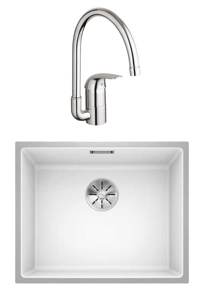 Комплект Мойка Blanco Subline 500-IF, белая / Смеситель Grohe Euroeco