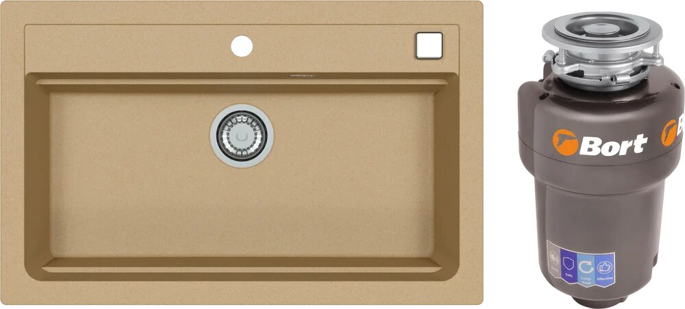 Комплект Мойка Alveus Atrox Granital 40 79x50, бежевая (beige), искусственный гранит / Измельчитель Bort Titan 5000 электрический, нержавеющая сталь
