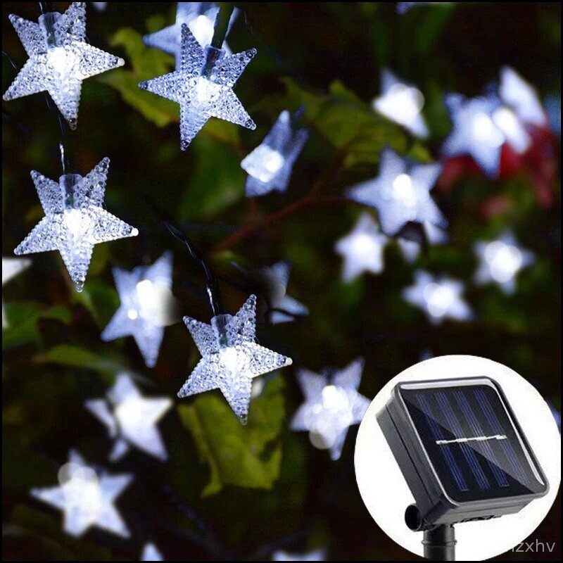 Солнечная гирлянда со звездами, 12м, 100 LED, белый свет