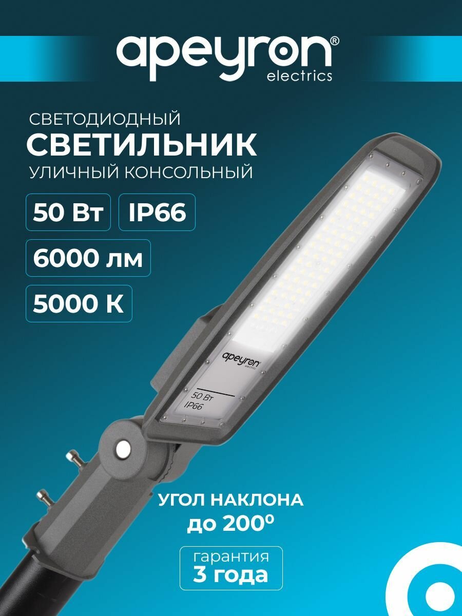 Светильник светодиодный консольный уличный Apeyron 29-10, 50Вт, 5000К, IP66, серый