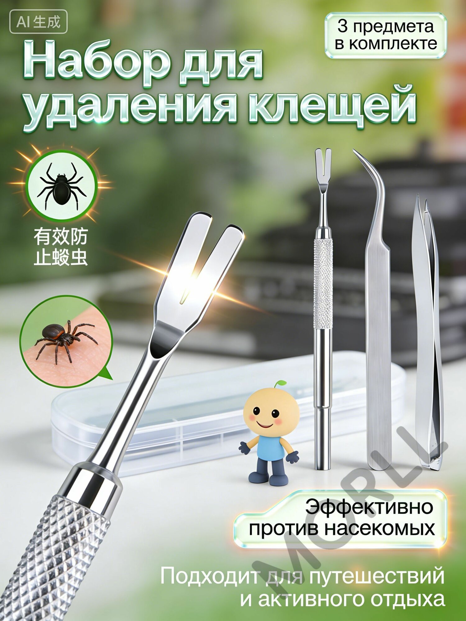 Набор для удаления клещей и насекомых + 3 предмета в комплекте + Эффективно против насекомых, лёгкое и быстрое