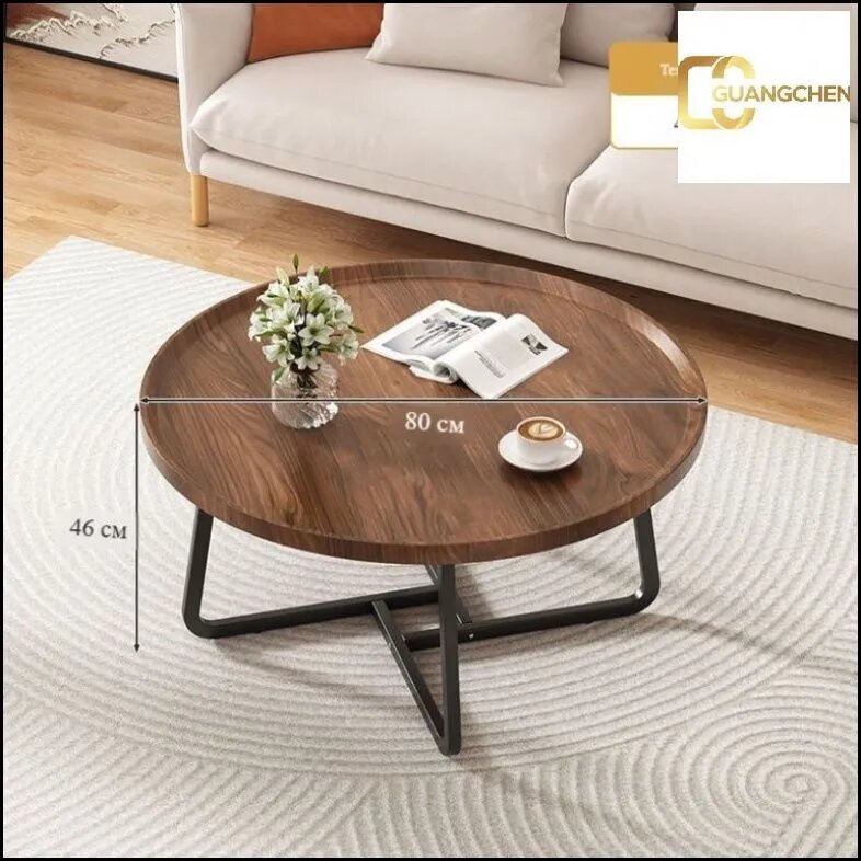 Журнальный стол Guangchen, круглый, 80х80х46 см, ДСП, металл, белый, коричневый