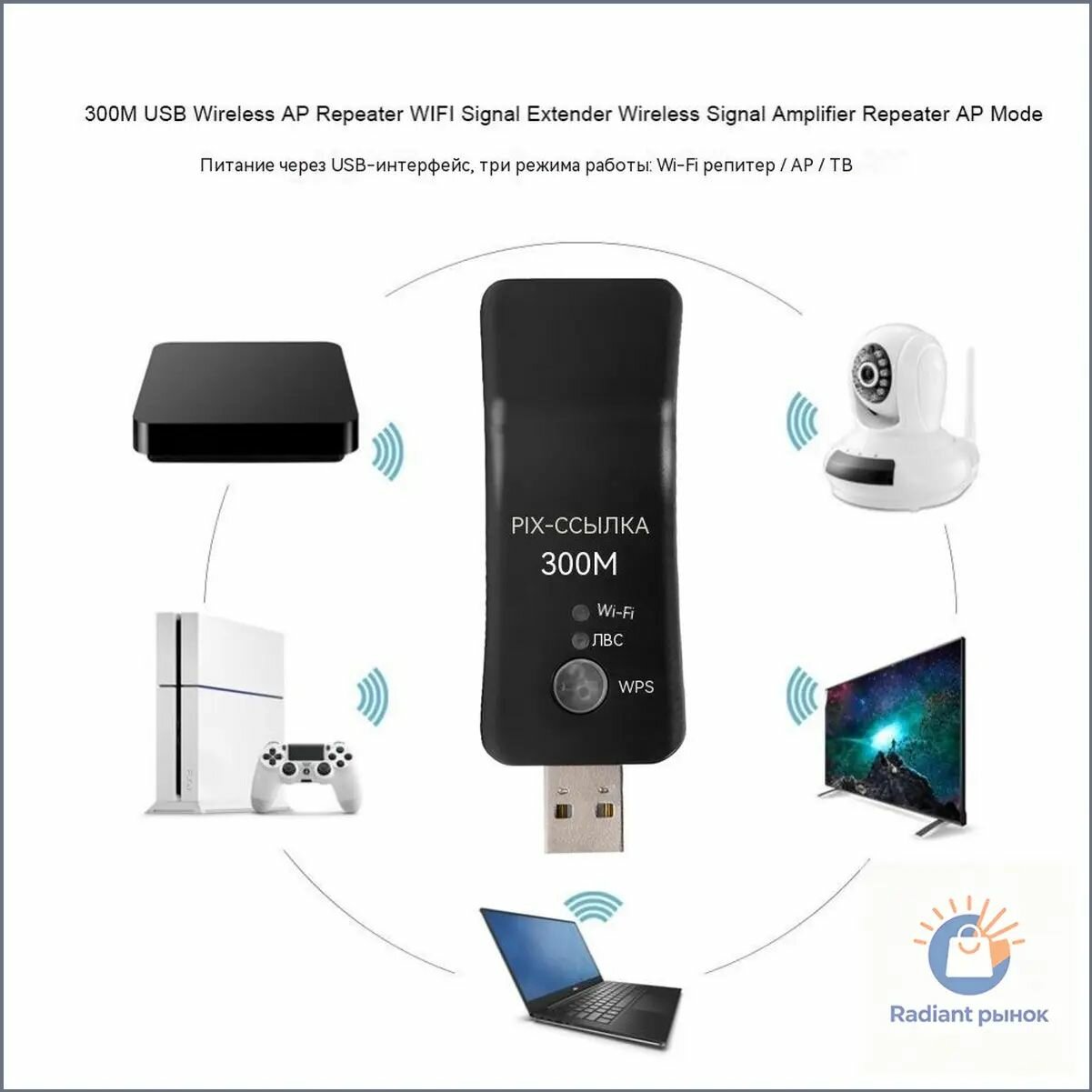 WiFi-усилитель 300 Мбит/с для Smart TV, ретранслятор с портом RJ45