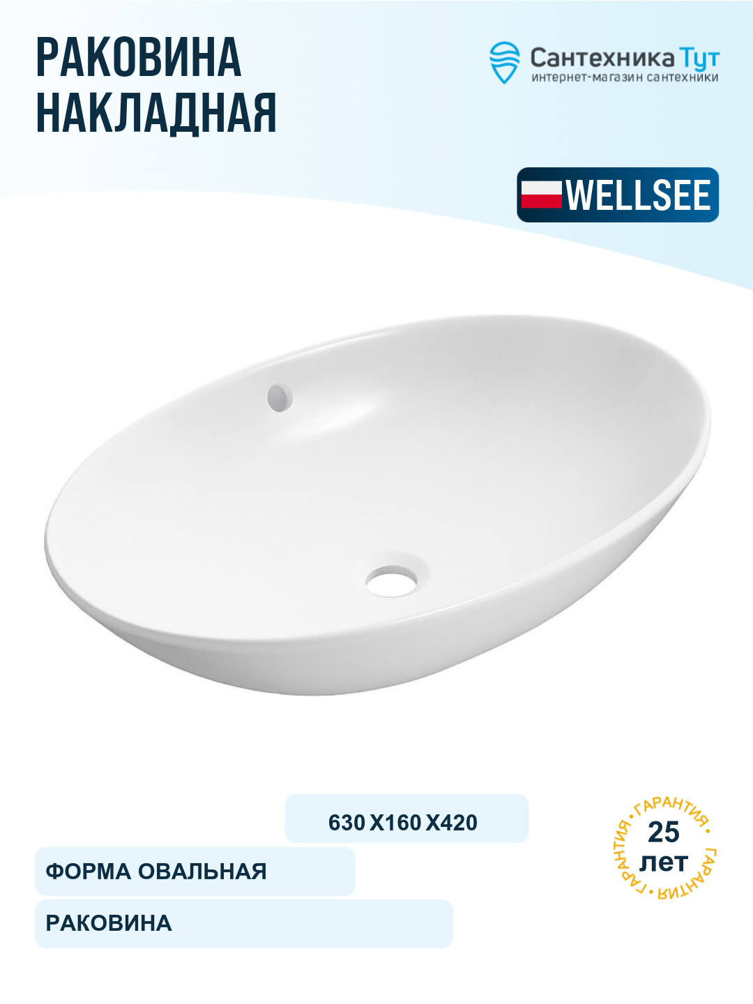 Раковина-чаша Wellsee Bliss 63 32820100S цвет Белый глянцевый