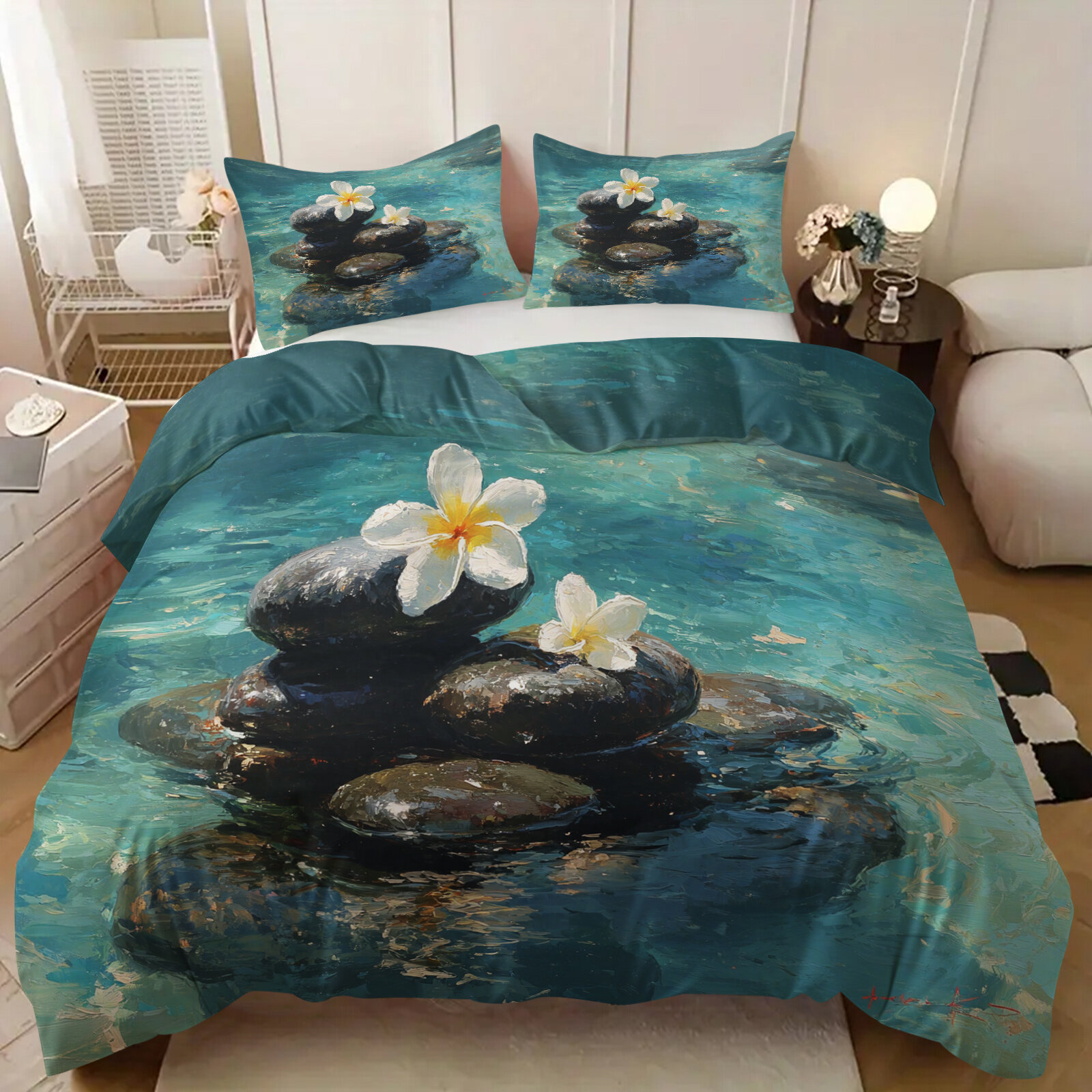 Дзен Комплект постельного белья 1.5/2-сп/Евро 3 предмета 175x215cm Японский Mикрофибра 2 наволочки 70х70