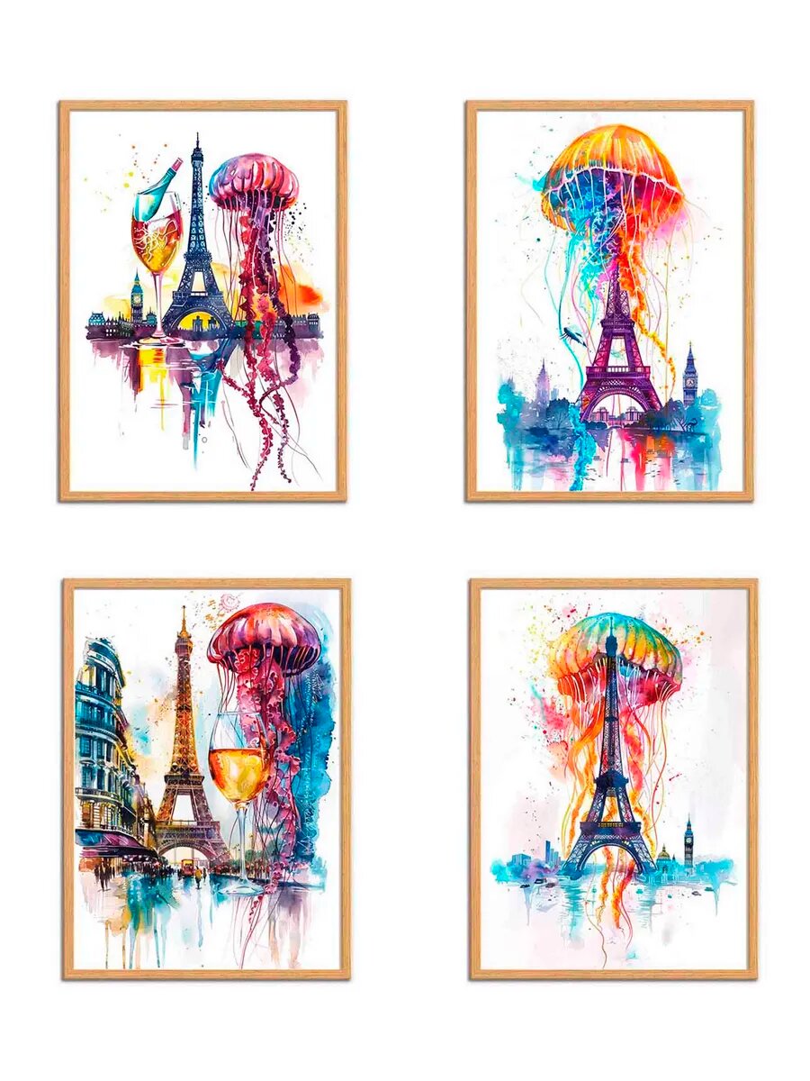 Птица сойка Animal Пьет Вино, 4 Плаката, 30x21см