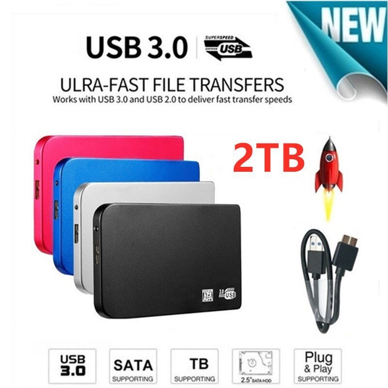 2.5-дюймовый портативный внешний жесткий диск USB 3.0, 4 ТБ, красный цвет, компактный для ноутбука и ПК