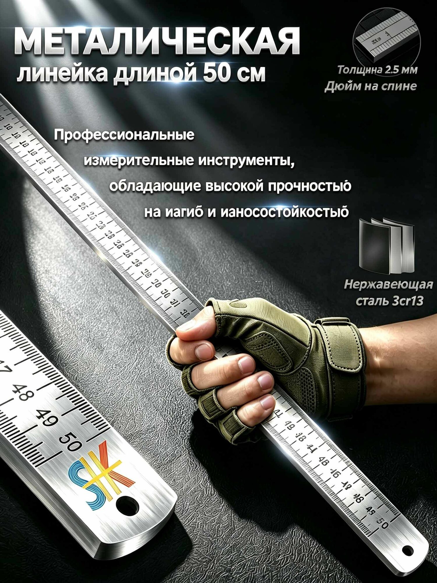 Многофункциональная утолщенная металлическая линейка, длина 50 см, измерительный инструмент для измерения длины измерительная линейка