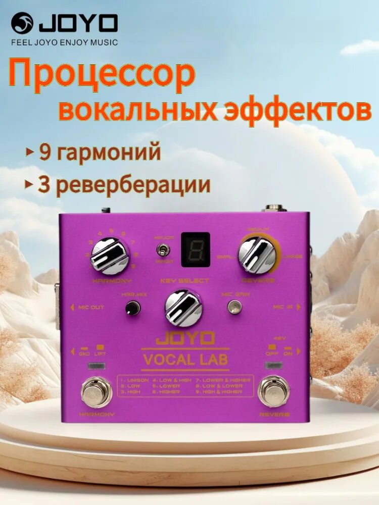 JOYO R-16 Vocal Lab процессор вокальных эффектов с 9 гармониями и 3 реверберациями, 12 тональностей, 48V фантомное питание, XLR вход/выход, для певцов и гитаристов