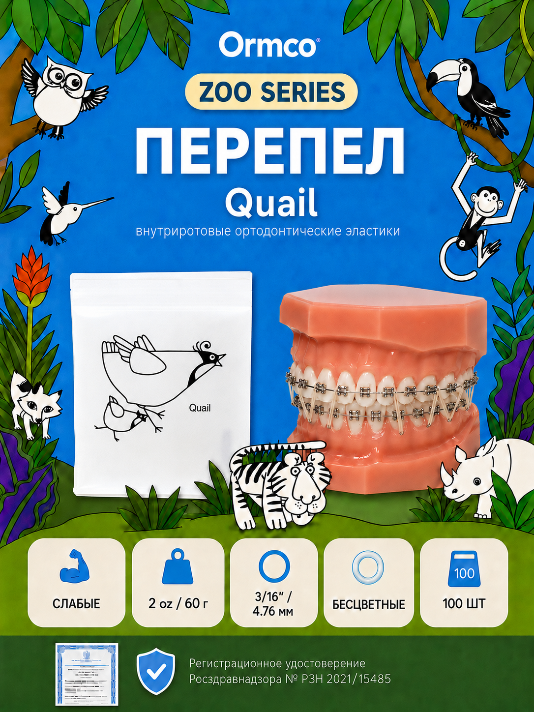 Ортодонтические резинки для брекетов / Тяги для брекетов (эластики) - Перепел / Quail (4,76 мм, 60 гр.)