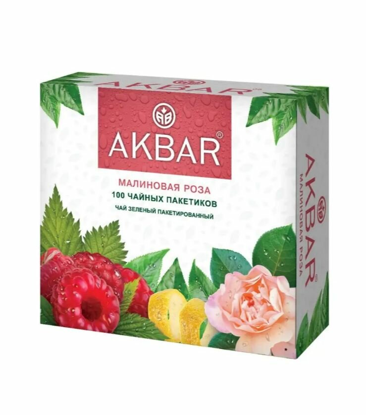 Akbar Чай зеленый Малиновая Роза, 100 пак
