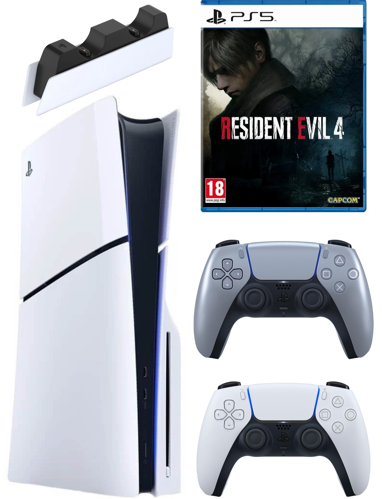 Игровая приставка Sony PS 5 Slim,1ТБ(с дисководом) +2-ой геймпад+Зарядная станция+Resident Evil 4 Remake