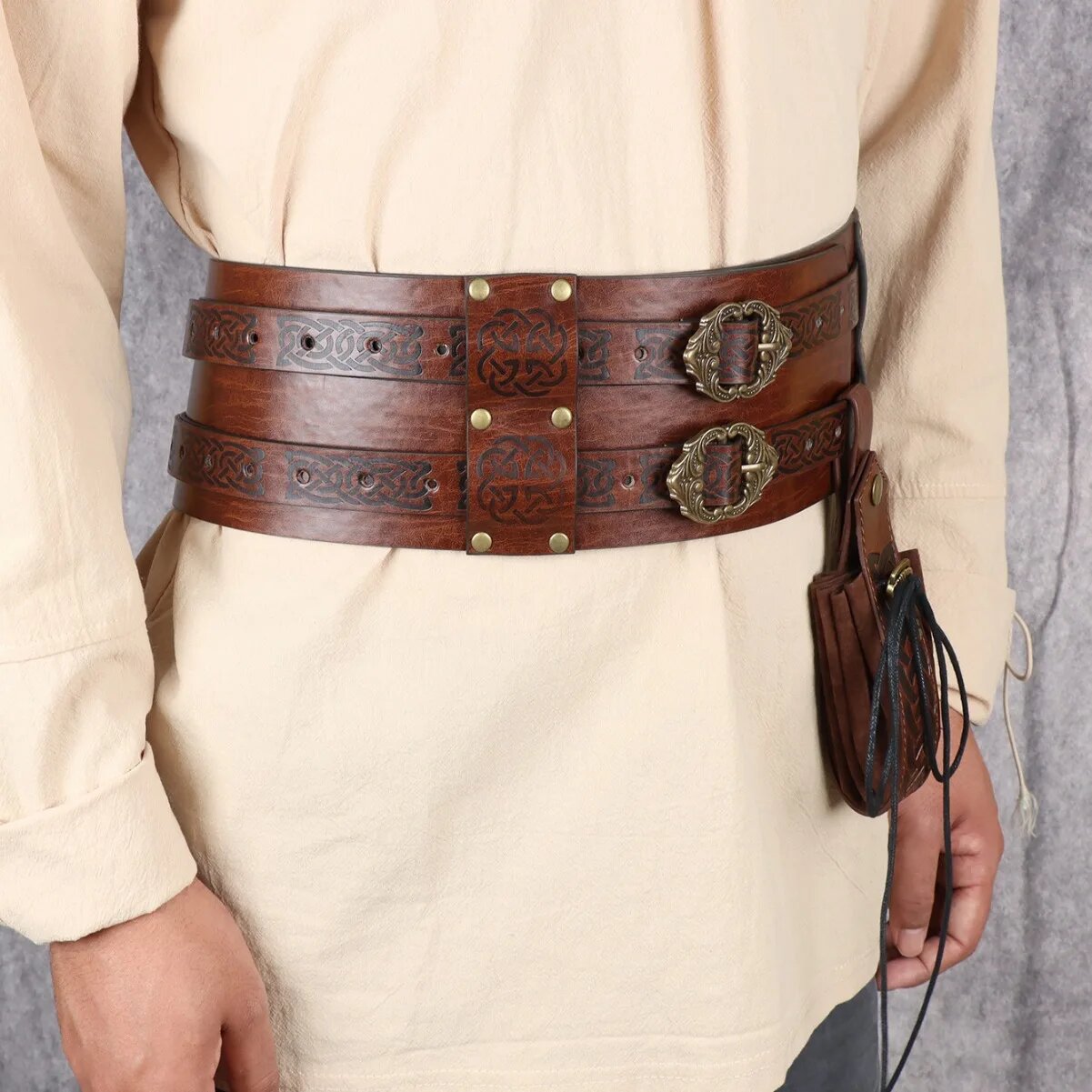 Винтаж кожаный пояс с двумя пряжками Style C 2Pcs
