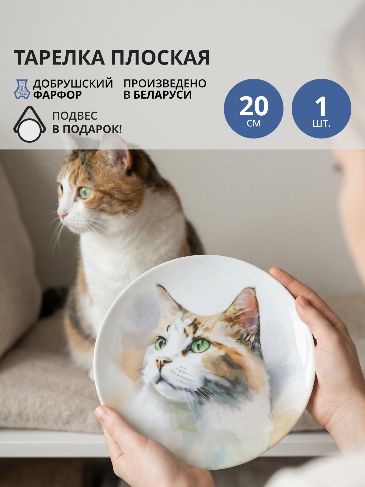 Тарелка обеденная 20 см Добрушский фарфор Мой питомец. Муся