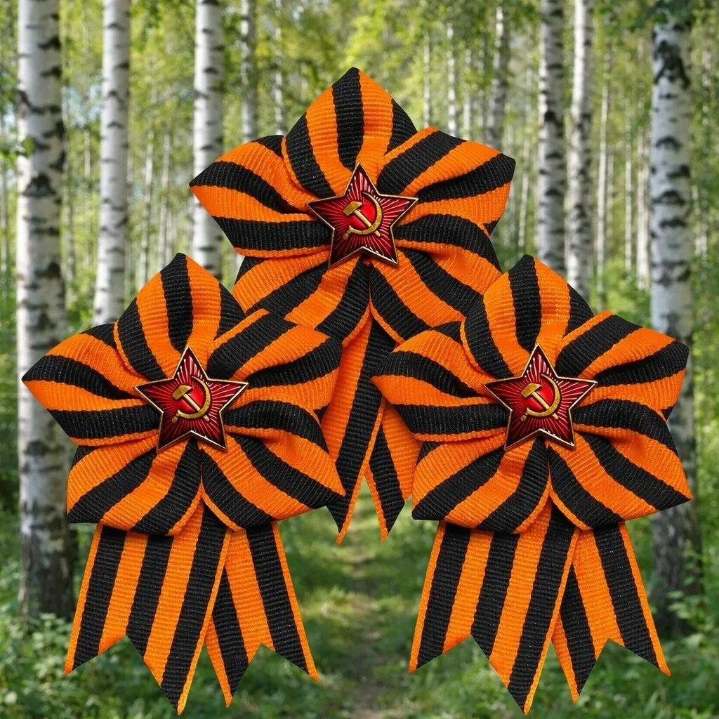 Брошь-значок 3 штуки Георгиевская лента со звездой