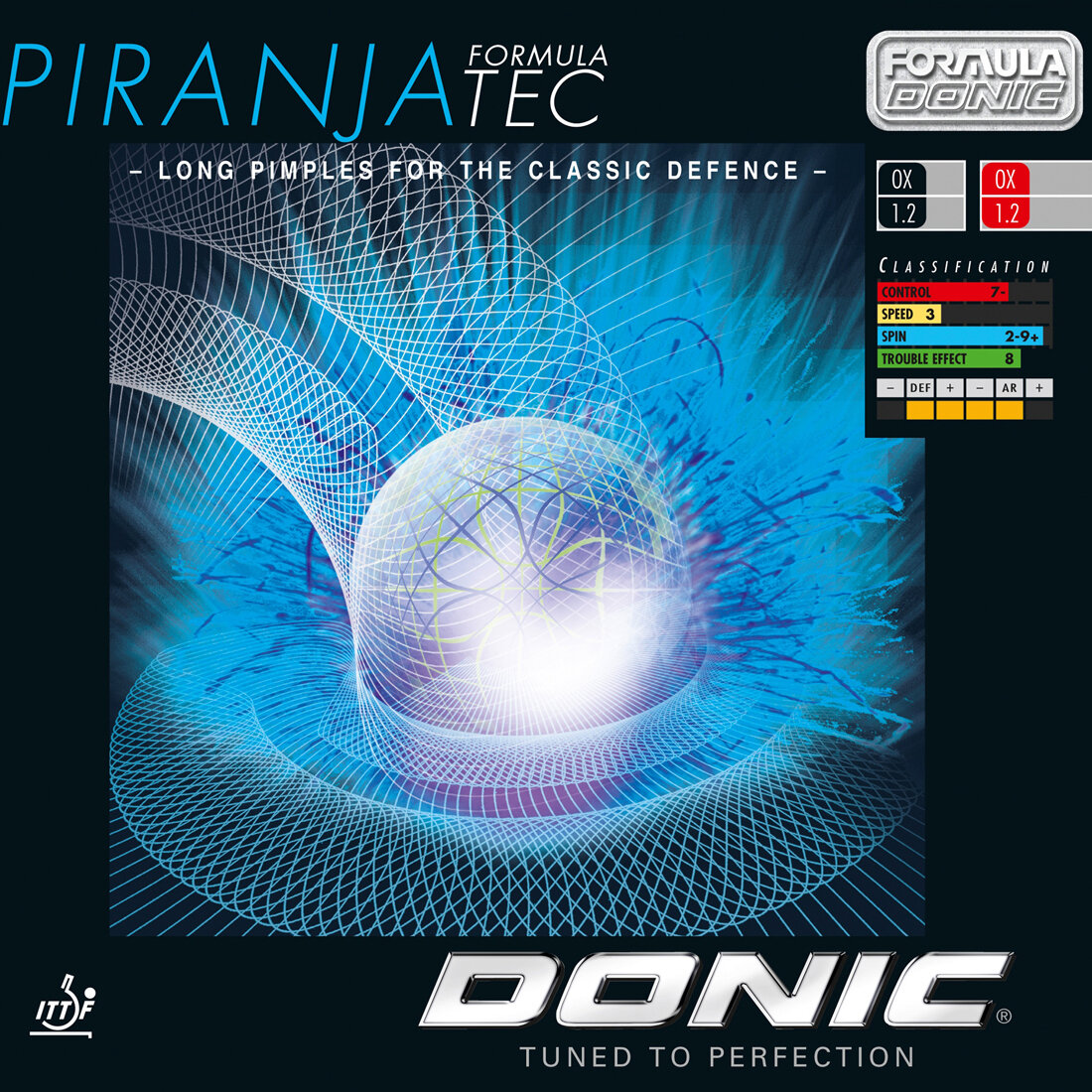 Накладка для ракетки настольного тенниса DONIC Piranja F. Tec, Черный, толщина губки OX