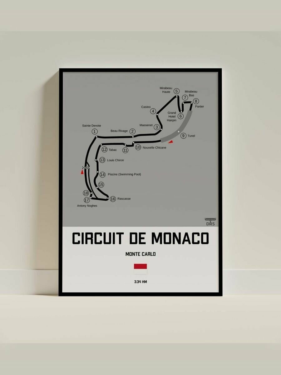 Постер трасса Circuit De Monaco A3 42X29.7см Монако ринг гоночный трек