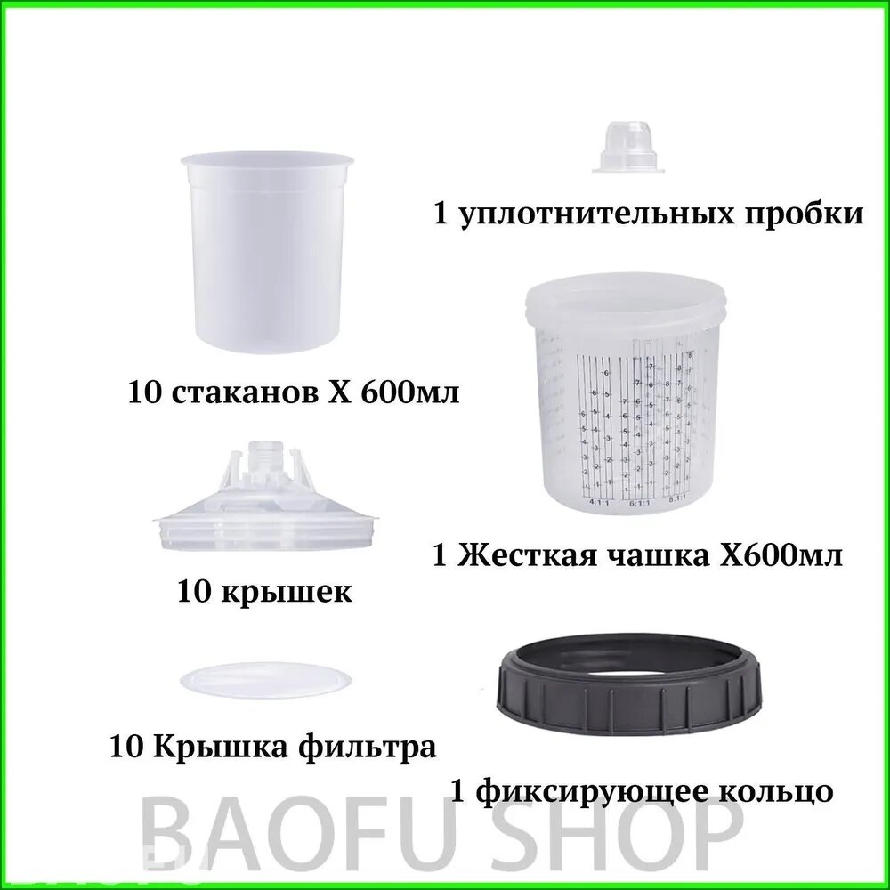 Пневмоаэрограф для покраски, с 4 соплами 1.4/1.7/2.0/2.5 мм, с манометром, серебристый/белый — фото 1