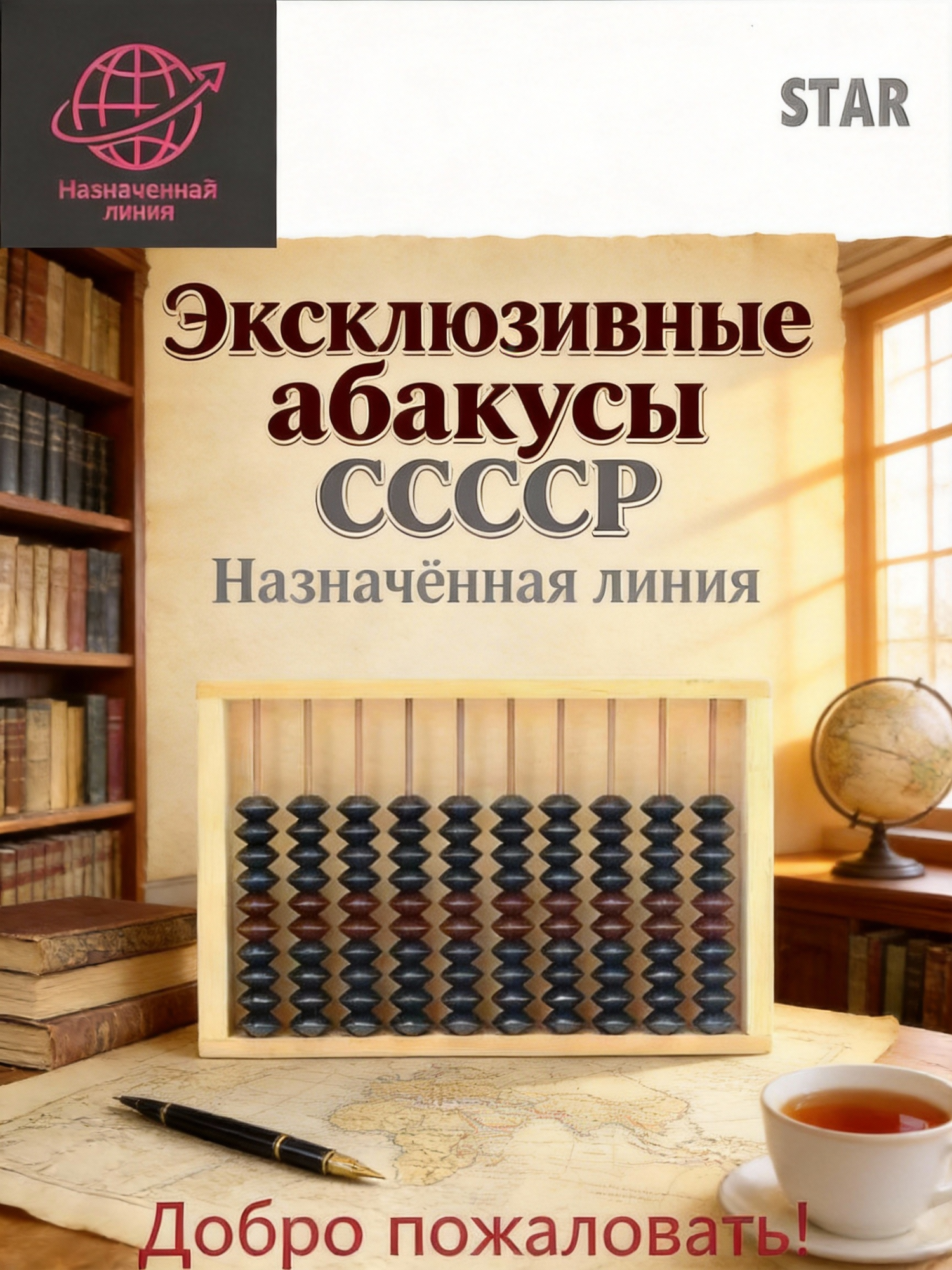 Счёты СССР, развивающее наглядное пособие из дерева и металла с 10 спицами и 100 костяшек для школы и дома 20.9х13х2.2 см