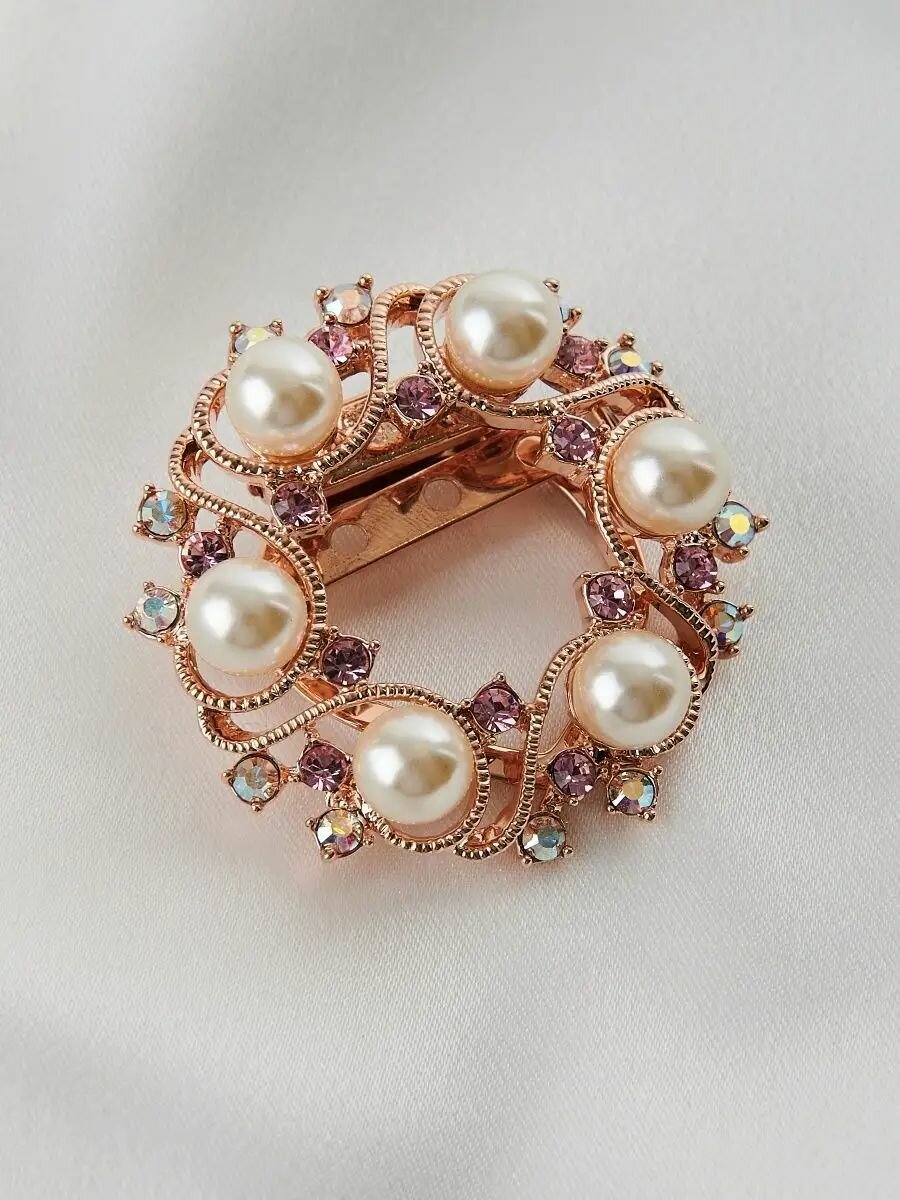 Брошь, жемчуг имитация, кристалл