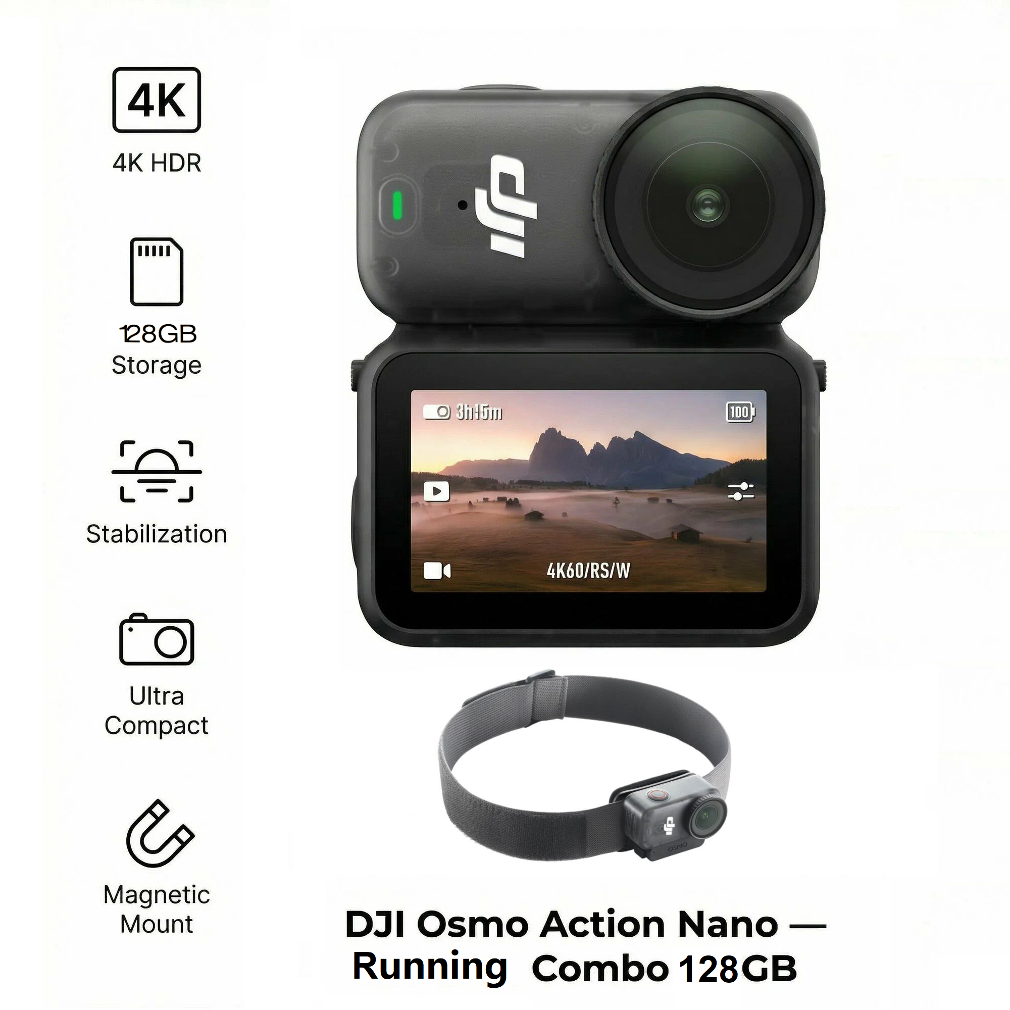 DJI Osmo Nano Running Combo, 128 ГБ, Экшн-камера со стабилизацией, для бега, трекинга и видеоблогинга