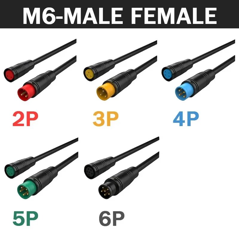 M6 разъем 6P, 5 шт, черный