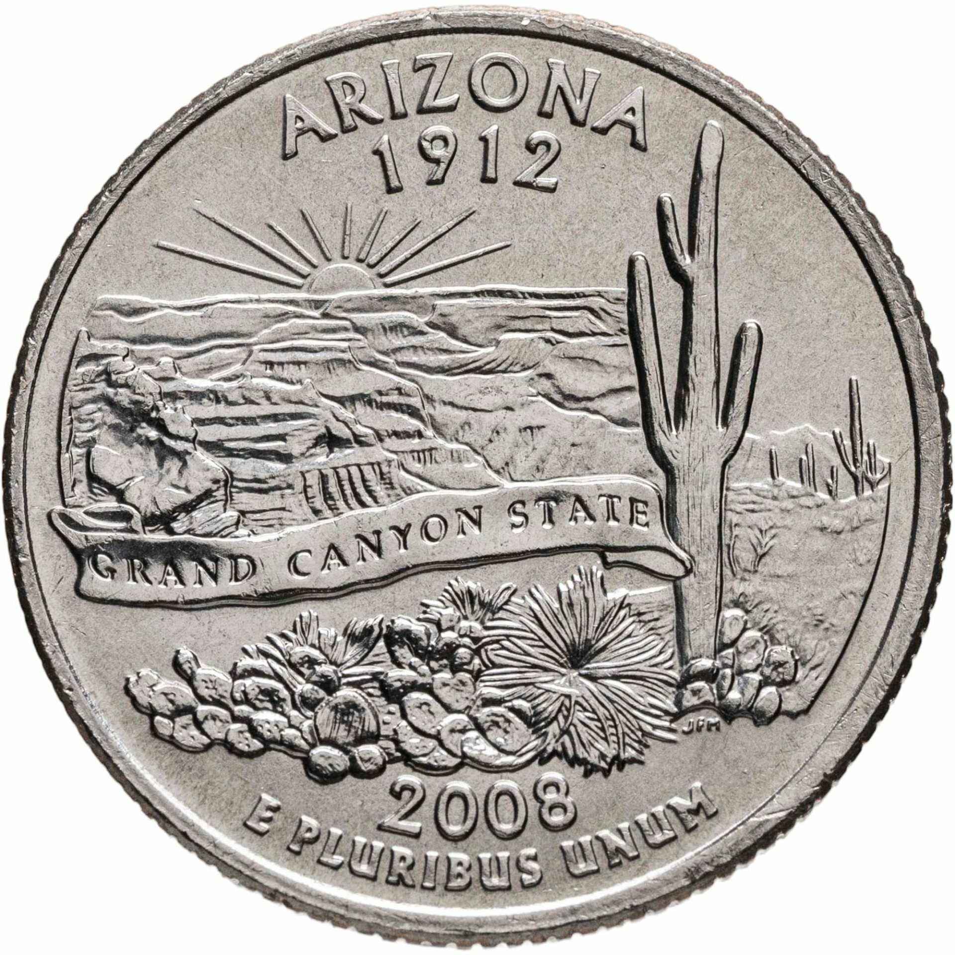 США 25 центов квотер, 1/4 доллара, quarter dollar 2008 "Аризона", знак монетного двора "D" - Денвер, Медь, в сохранности UNC