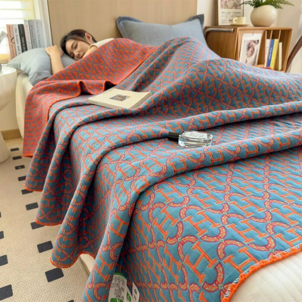 IKEA Плед жаккардовый хлопок 100% Трёхслойное марлевое Плед-покрывало , Пестроткань, Хлопок, 230 см х 200 см