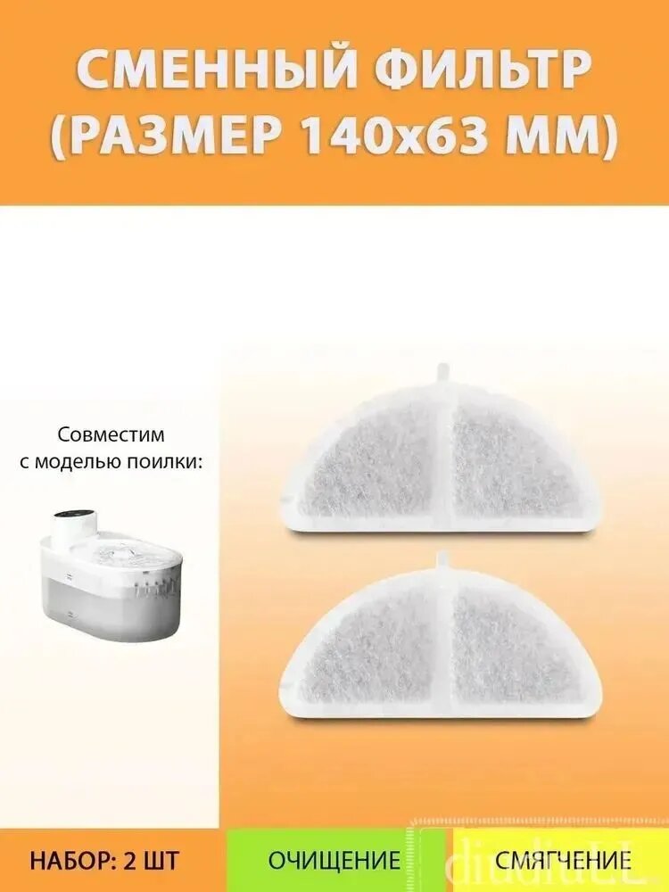 Сменный фильтр для поилки Downy Paws (комплект 2 шт), 140x63 мм