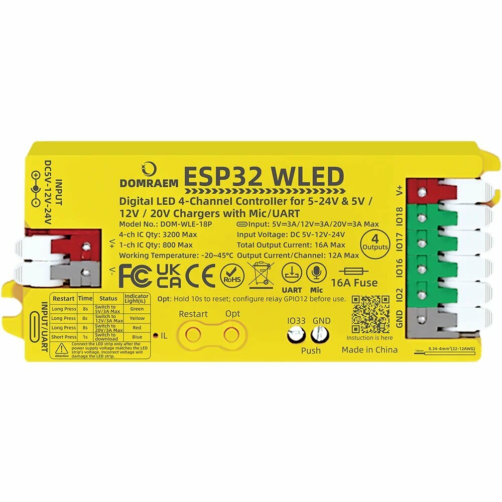 DOMRAEM ESP32 WLED 4CH контроллер, желтый