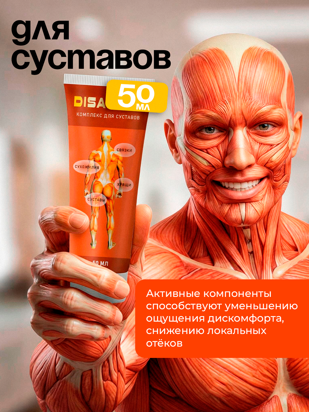 Крем для суставов Disafast, активные ингредиенты, натуральный состав, туба 50 мл