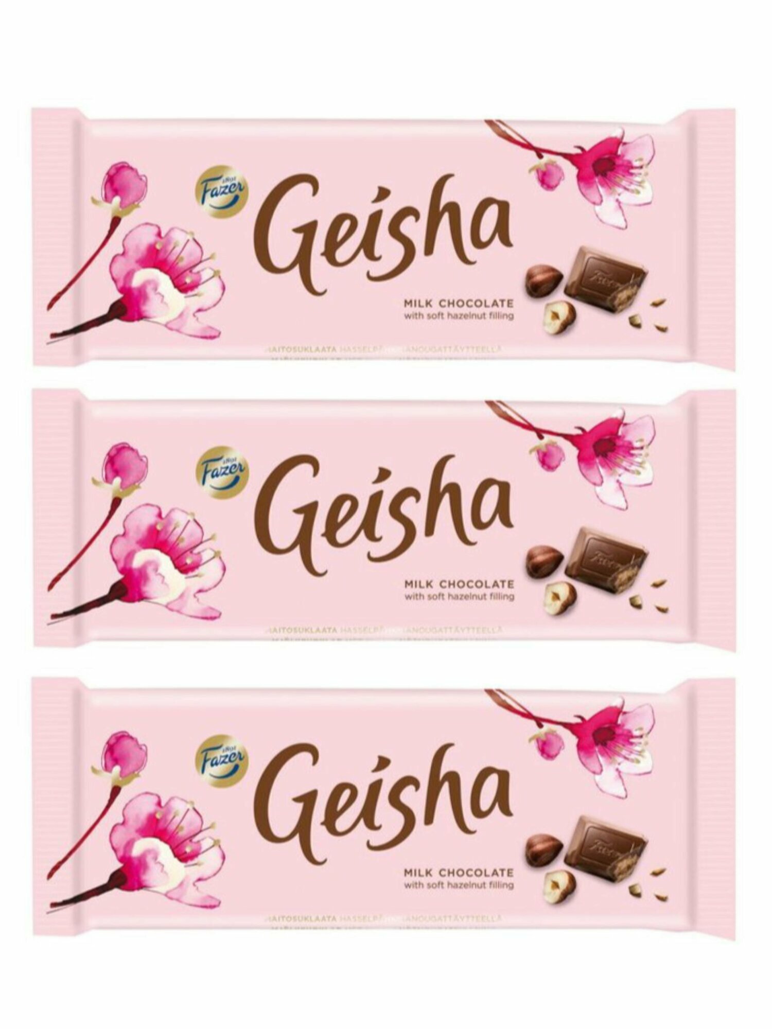 Молочный шоколад Fazer "Geisha" с нежной ореховой начинкой, комплект 3 уп. по 100г (Финляндия)
