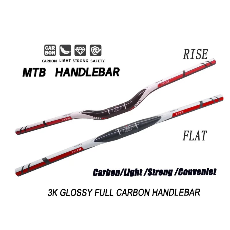 Карбоновый руль для велосипеда MTB FCFB, красный, 31.8*580-720/740/780 мм, глянцевый черный, аксессуары для горных велосипедов