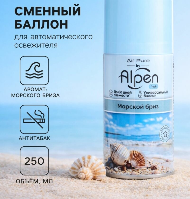 Сменный баллон для автоматического освежителя Alpen, Морской бриз, 250 мл
