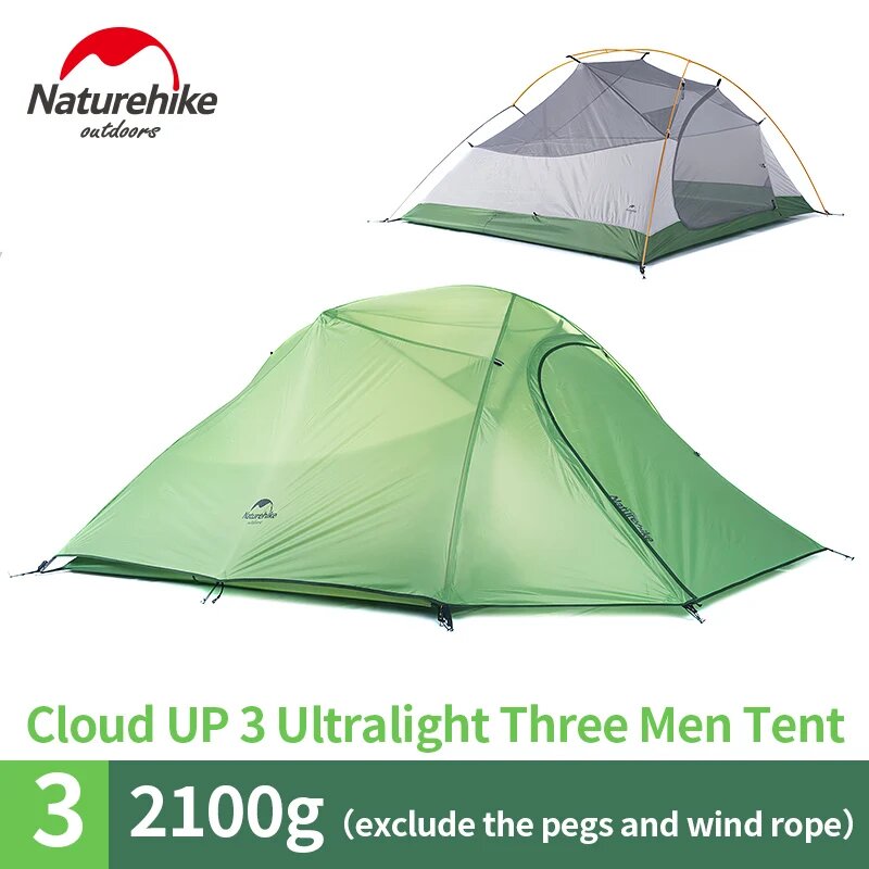 Домик Naturehike для отдыха на открытом воздухе на 3 человека из ткани 210T/20D с силиконом, двойной стенкой, ультralегкий семейный camping- tent с алюминиевыми стержнями-UP3 зеленый полиэстер