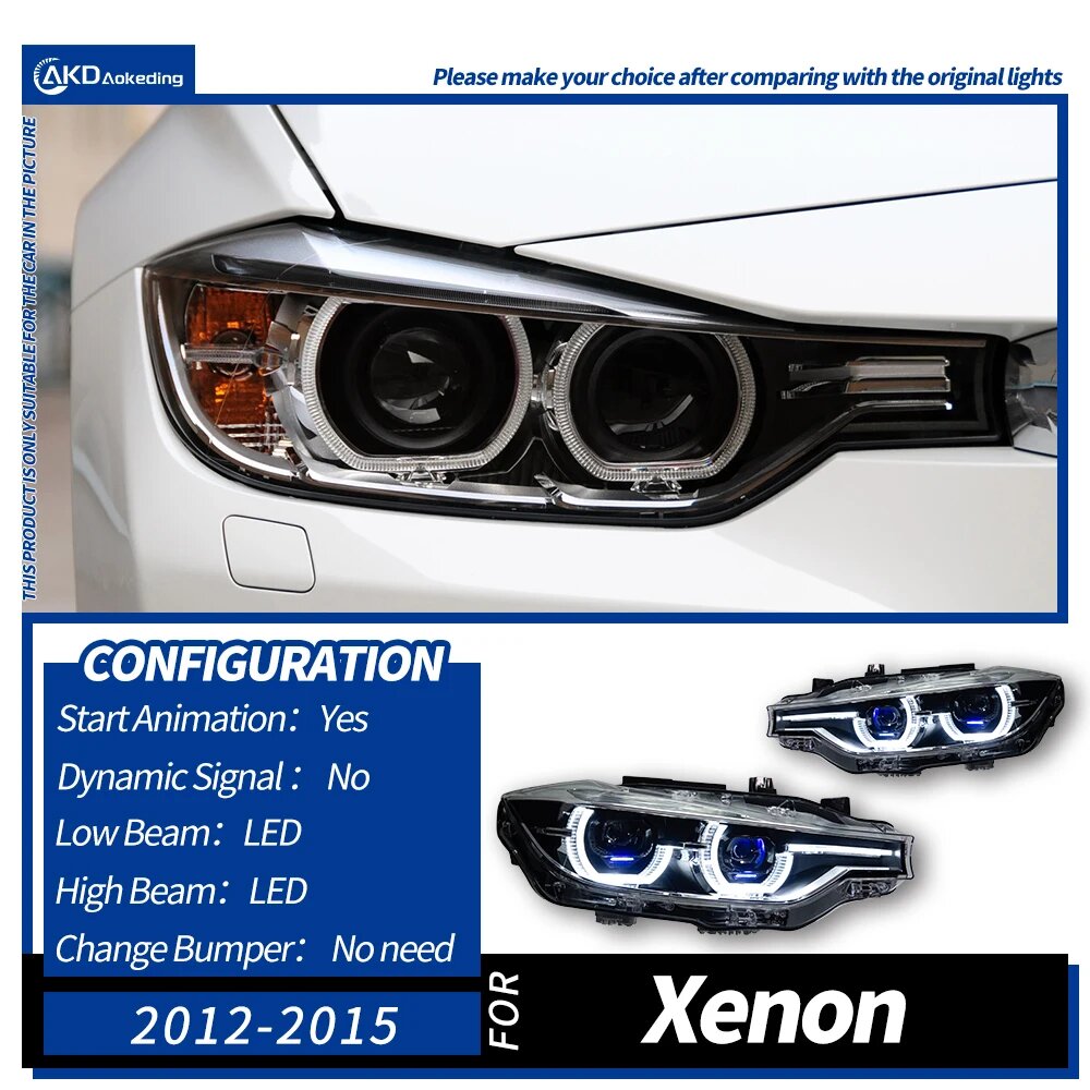 Фара AKD для BMW F30 F31 F35 светодиодная фара 2013-2019 фары 3 серии дневной ходовой огонь поворотный сигнал дальний свет ангельские глаза проекционная линза